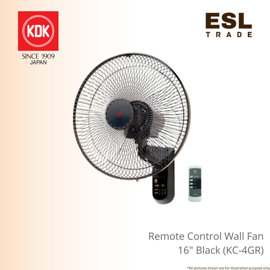 KDK Remote Control Wall Fan - 16" Black - KC-4GR 5 Star Energy Saving ...