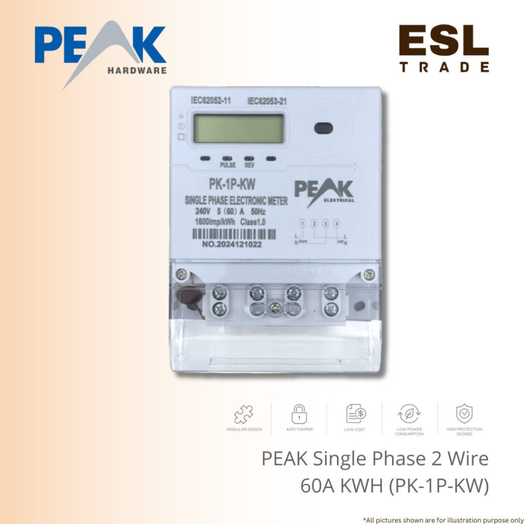 PEAK Single Phase 2 Wire 60A KWH Meter IP Rating 54 SIRIM Certified ...