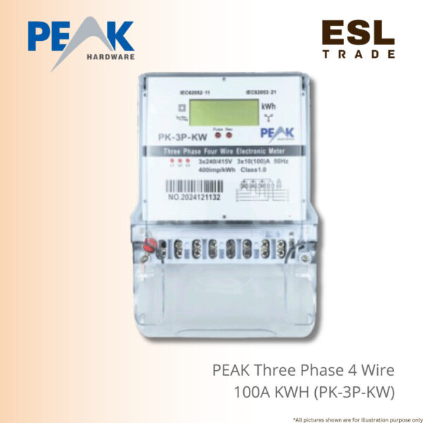 PEAK 3 Phase 4 Wire 100A KWH Meter - Wide Operating Temp IP54 Reliable Meter | ESL Trade Malaysia