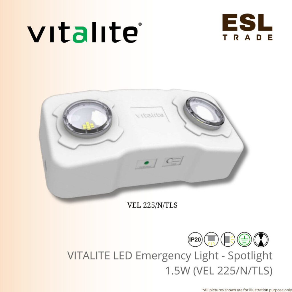VITALITE LED Emergency Light Twin Lamp Spotlight 1.5W VEL 225/N/TLS ...