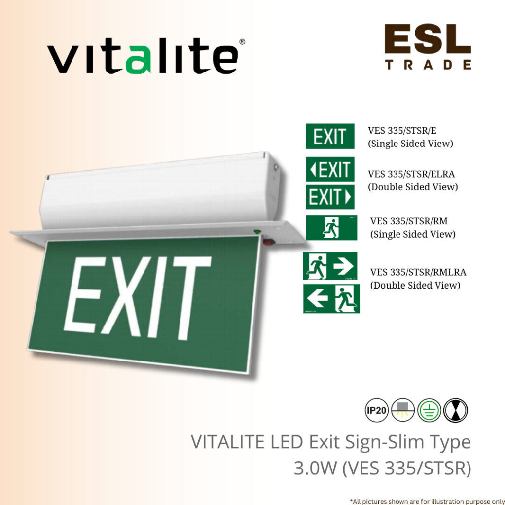 VITALITE LED Exit Sign - Slim Type (Semi-Recessed) 3.0W IP Rating IP20 ...