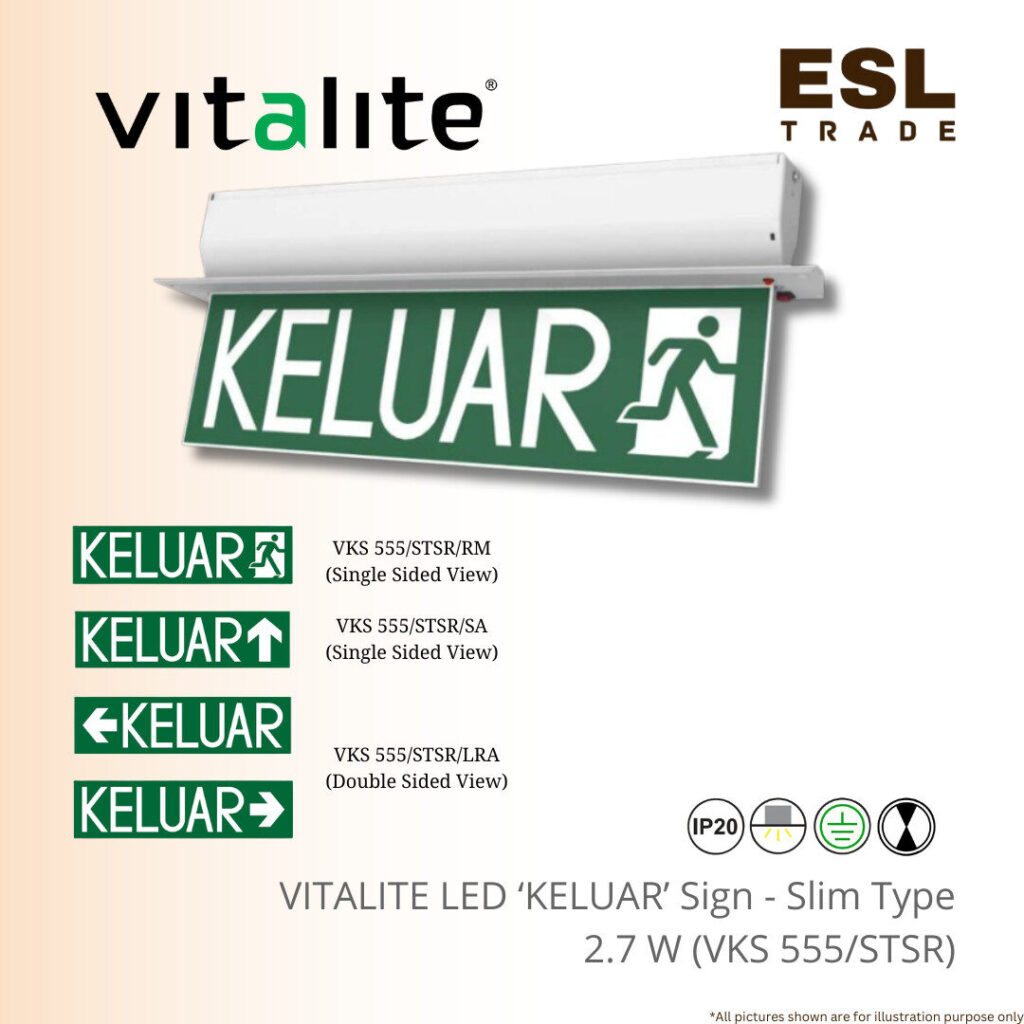 VITALITE LED Keluar Sign - Slim Type (Semi-Recessed) 2.7W VKS 555/STSR ...