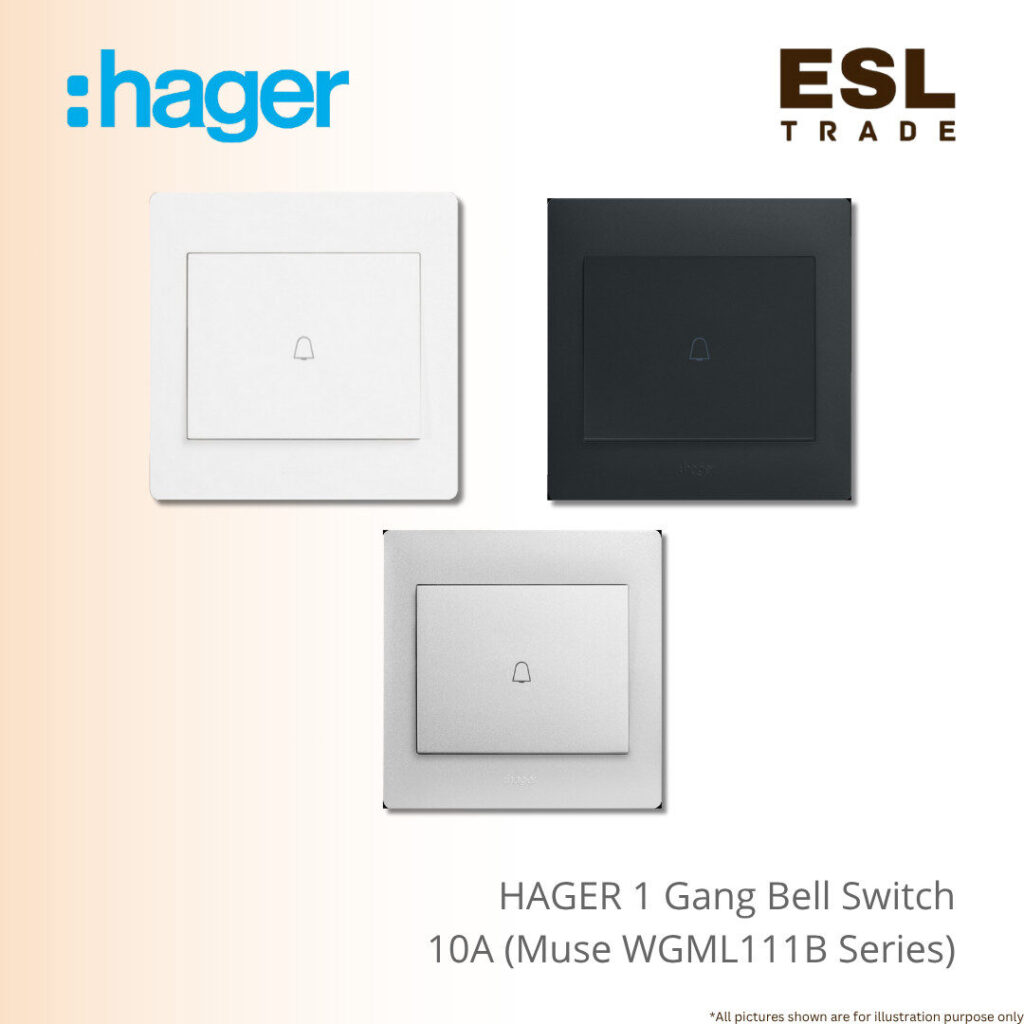 HAGER Bell Press Switch With Bell Symbol 10A 1 Gang Muse (WGML111B ...