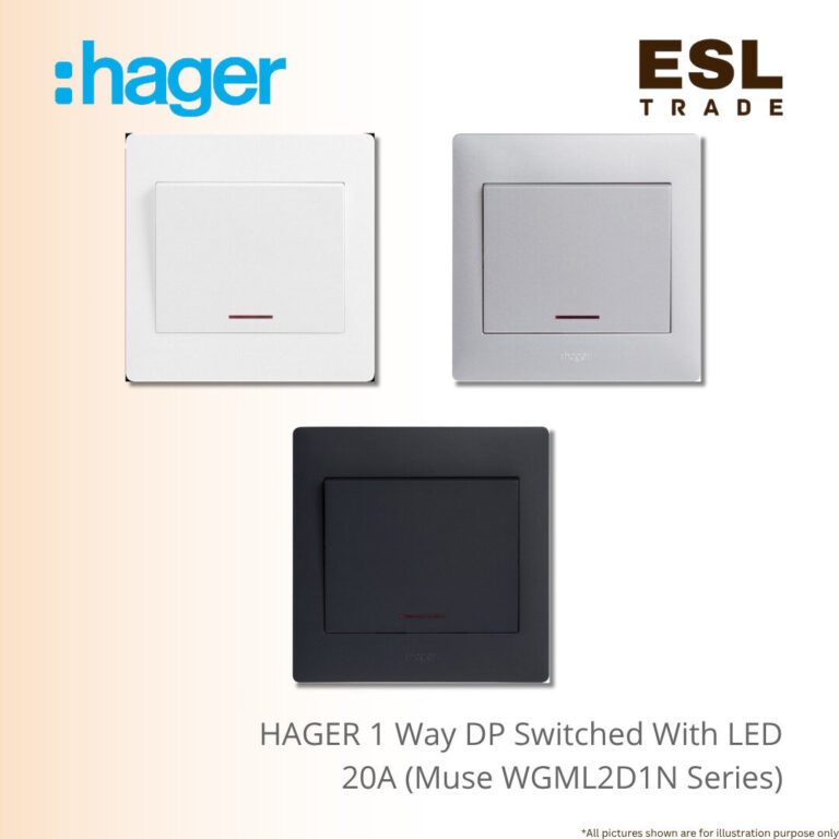HAGER Switched 1 Gang Double Pole With LED WGML2D1N MUSE Series ...