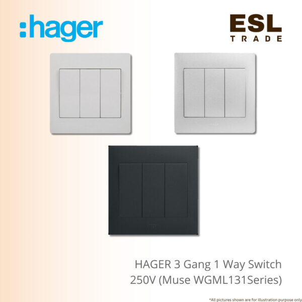 HAGER Switched 3 Gang 1 Way 16A Light Switch Muse WGML131 Premium ...