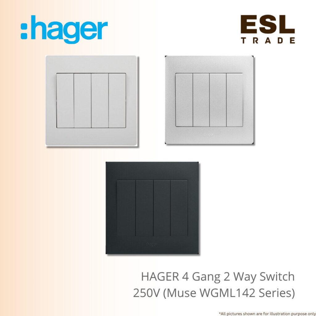 HAGER Switched 4 Gang 2 Way 250V WGML142 Muse Series Excellent Flush ...
