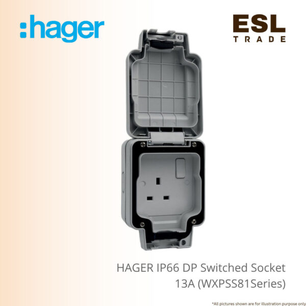 HAGER Switched Socket Double Pole 13A IP Rating IP66 WXPSS81 Series ...