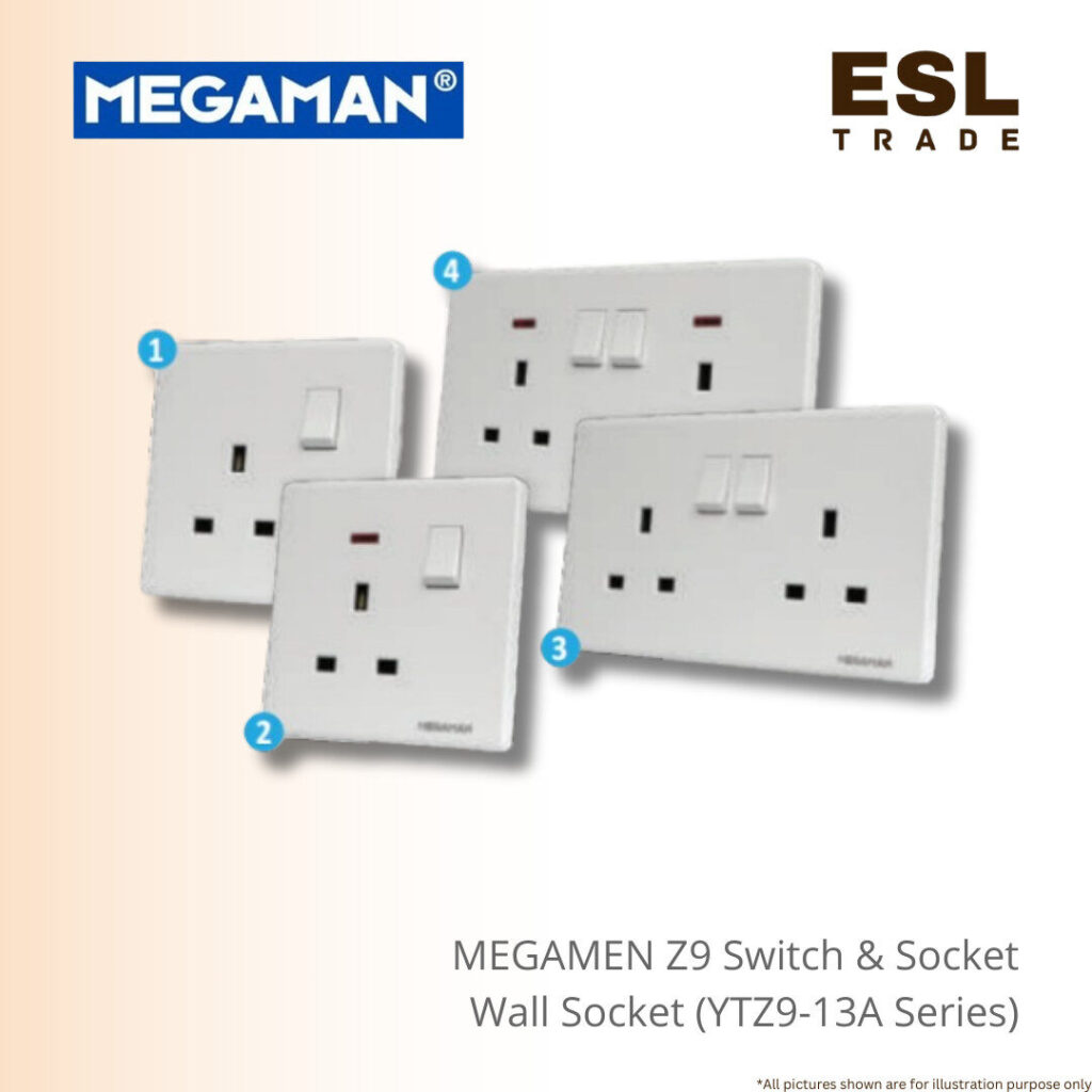 MEGAMAN® Z9 Series 13A Wall Socket – 1/2 Gang British Standard ...